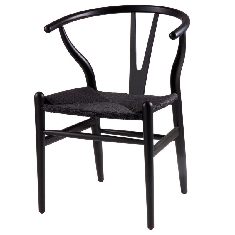 Silla negra asiento enea natural 🔸 El Tavolino-Alfafar
